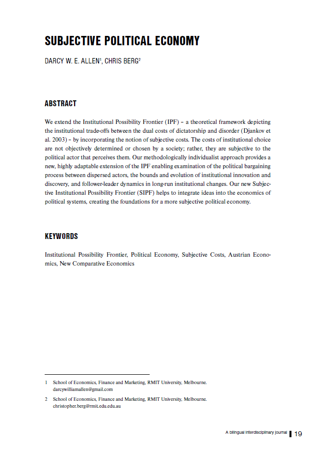 Subjective political economy – Dr Darcy Allen